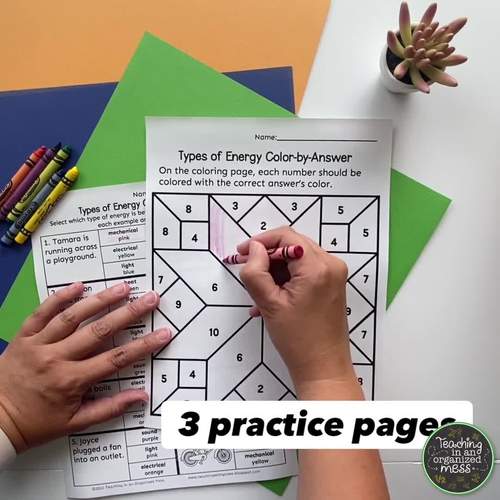 Types of Energy Color by Answer Science Coloring Pages TEKS 5.6A