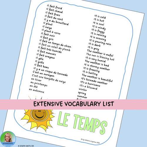 7th - 9th Grade French Weather Le Temps & Saisons Activities & Worksheets