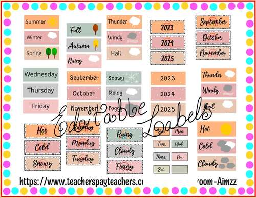 Editable Classroom Calendar, Spotty Boho Classroom Calendar Labels ...