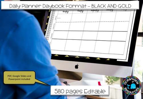 Daybook Planner for Teachers- BLACK AND GOLD DESIGN by Oceanview Resources