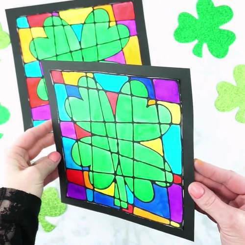 St. Patrick's Day Art Project -Four Leaf Clover Black Glue Art Project
