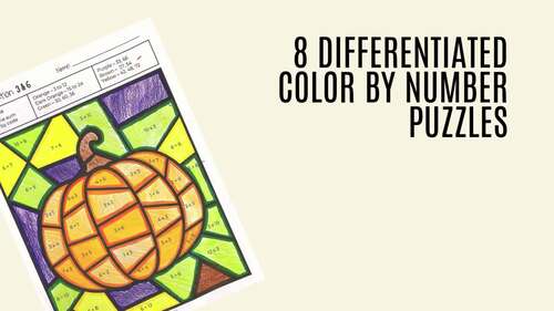 Multiplication Color by Number Fall with 8 Differentiated Puzzles