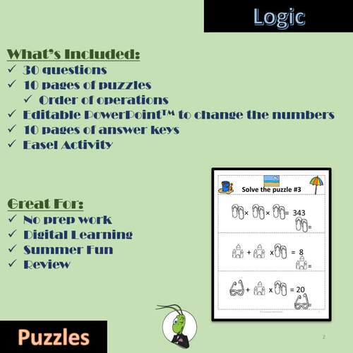 End of the Year Summer Logic Puzzles with Pictures for Algebra | TPT