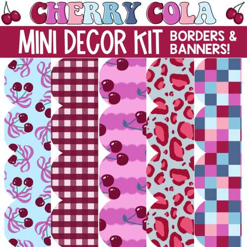 Retro Cherry Bulletin Borders, Americana Coquette Bow Bulletin Board Decor