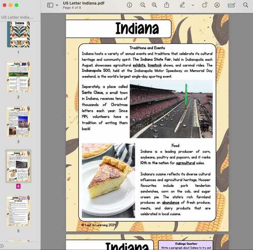 Indiana || US States || Information Text Close Reading Comprehension