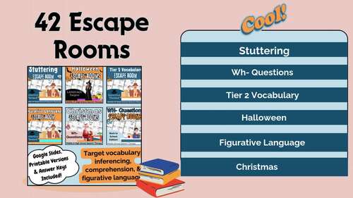 Speech Therapy Escape Room Activities Bundle 42 Middle School Fluency ...