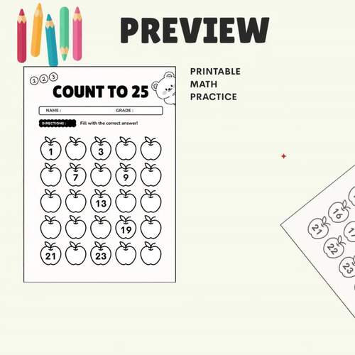 Count to 25 Worksheets: Missing Numbers & Counting Practice V4 by Wod ...