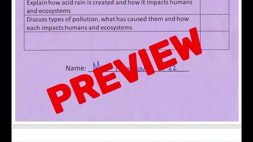 Living Environment/ Biology Human Impact on the Environment Notes and Key