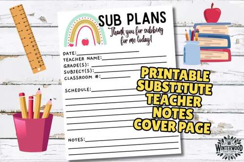 Sub Plans Cover Page – Rainbow Theme | Printable Teacher Substitute Notes