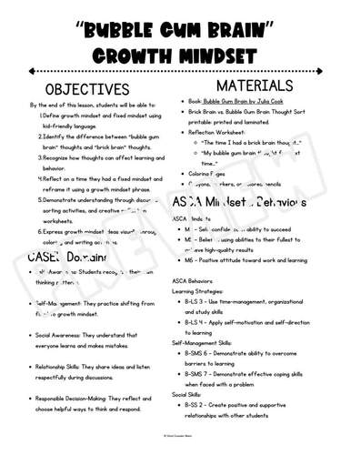 Bubble Gum Brain Growth Mindset Activities | SEL Lessons & Worksheets ...