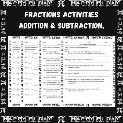 Addition & Subtraction Activity Unlike denominators - Pi Day Worksheet ...
