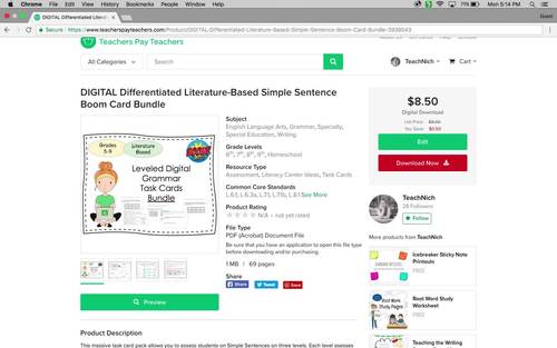 Simple Sentences DIGITAL Boom! Task Card Mega Bundle - Literature Based