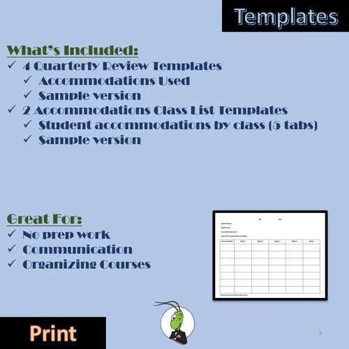 IEP 504 Data Collection Accommodations and Quarterly Review Templates