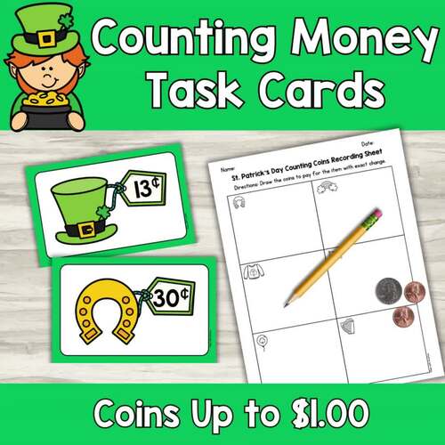 St. Patrick's Day Counting Coins Money up to $1.00 Task Cards Small ...