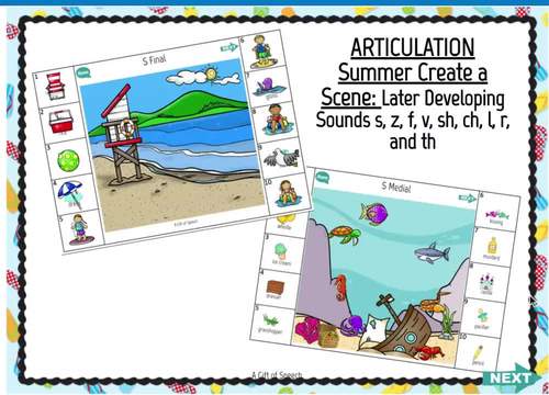 Summer Articulation NO PREP Later Developing Sounds Boom Cards™ Speech ...