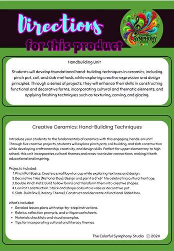 Creative Ceramics-Hand Building Techniques Semester Plans (5 projects)