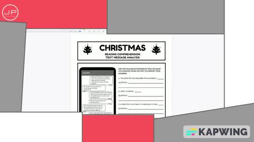 Christmas Comprehension Text Message Analysis Inference by Joyful Plans