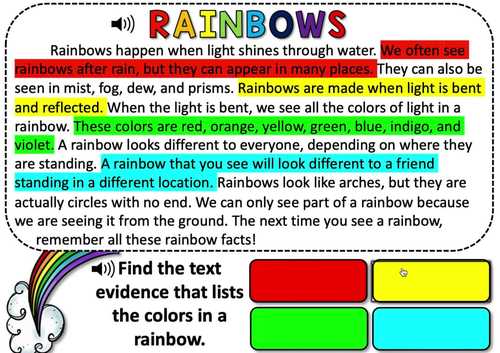Rainbows Finding Text Evidence Reading Comprehension Boom Cards | TpT