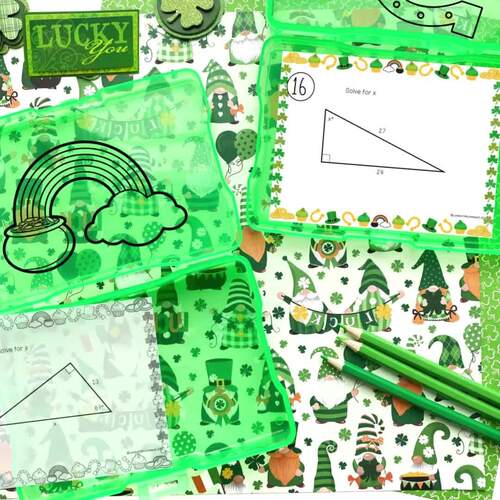 St. Patrick's Task Cards NO PREP - Right Triangle Trig Ratios (SOH-CAH-TOA)