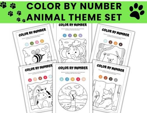 Color by Number – Animal & Insect Theme - 17 Fun Coloring Pages | TPT