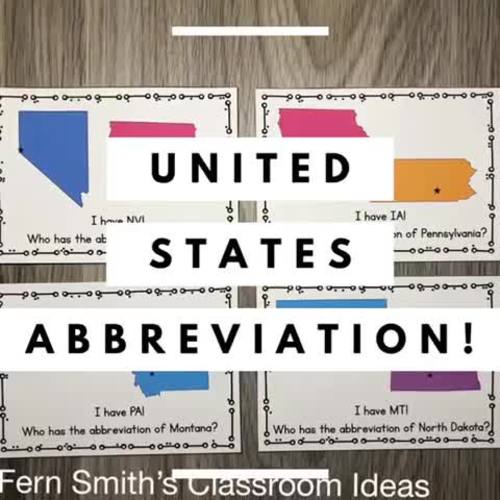 50 US State Abbreviations I Have Who Has Card Game United States of America