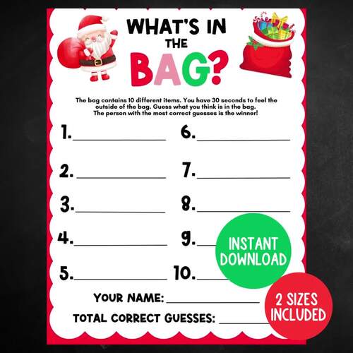 Classroom Christmas Game, Printable Christmas What's In The Bag Game