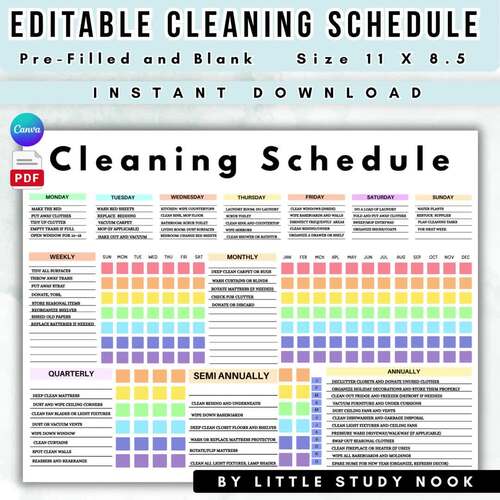 Colorful Cleaning Schedule Chart Household Organizer | Kids & Family ...