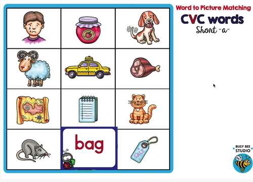 CVC Words Game Word to Picture Matching short A Boom Cards by Busy Bee ...