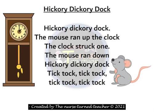 Hickory Dickory Dock poster and coloring pages by the nurse turned teacher