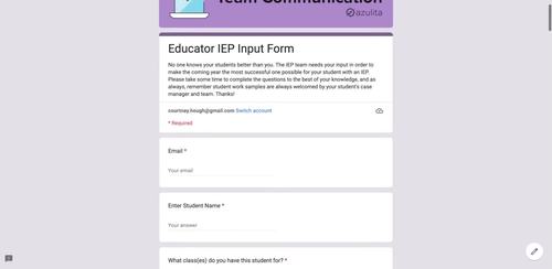 Educator IEP Input Form – PDF & Google Forms Bundle by Azulita | TPT