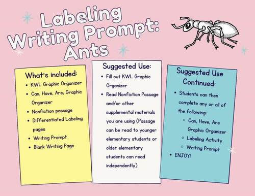 All About Ants (Graphic Organizers, Nonfiction Passage, Labeling ...