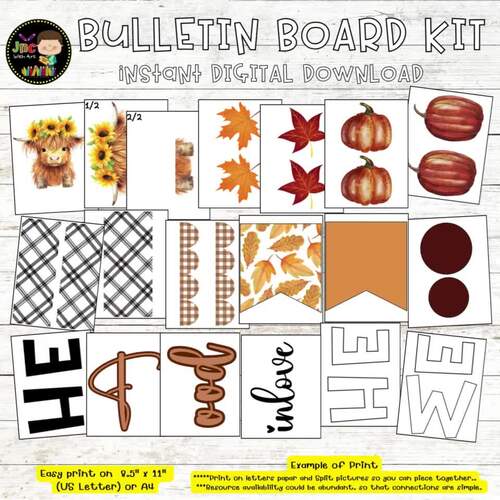 Highland Cow Fall Bulletin Board Kit Classroom Door Decor Autumn Editable
