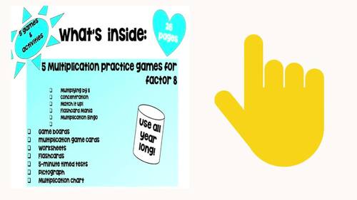 Multiply by 8 - Multiplication Games - Fact Fluency Practice 3rd & 4th ...