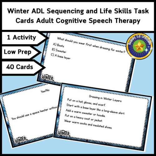 Winter ADL Sequencing and Life Skills Task Cards Adult Cognitive Speech ...