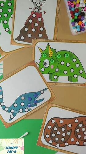 Dinosaur Qtip Painting and Bead Cards Morning Tub by ElemenoPreK