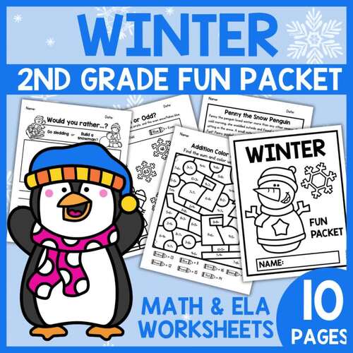 Winter 2nd Grade Math & ELA Activities | Fun Worksheets Packet No Prep ...