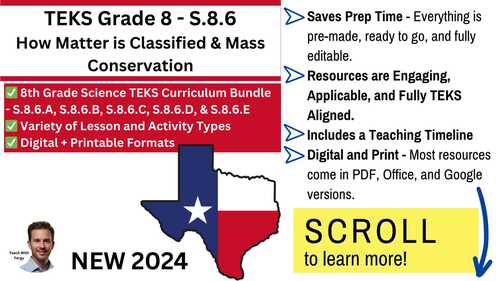 S.8.6 Matter Classification Bundle | TEKS Science 8th Grade | Matter ...