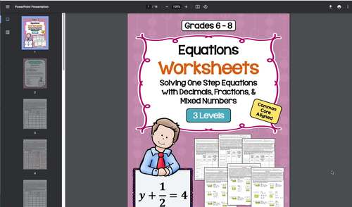 One Step Equations with Fractions and Decimals Worksheets - Differentiated