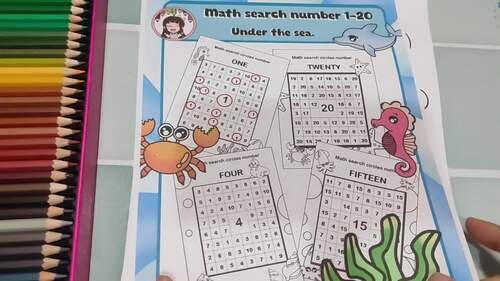 Math Search Number 1-20 - Under the Sea Ocean Theme. | TPT