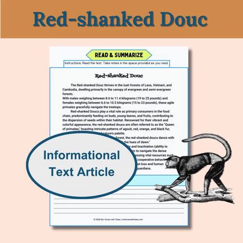 Red-Shanked Douc Animal Study | Science Literacy & C.E.R. Lesson ...