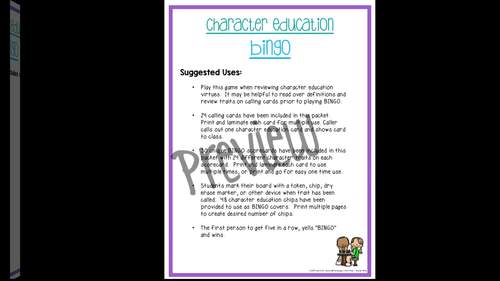Character Education BINGO / Social Skills BINGO by Penelope's Portfolio