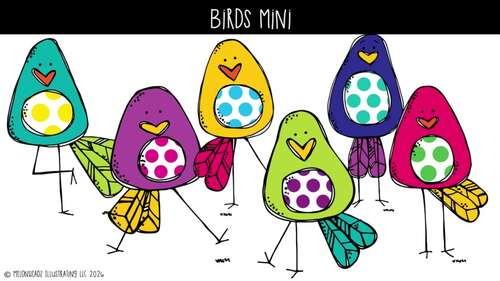 Birds clip art, silly, bright Mini by Melonheadz Clipart | TPT