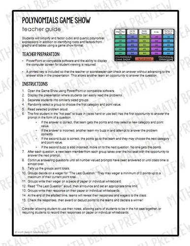 Polynomials Game Show Activity by Math Beach Solutions | TpT