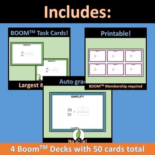 Simplifying Fractions Boom Digital Bundle 50 task cards! | TPT