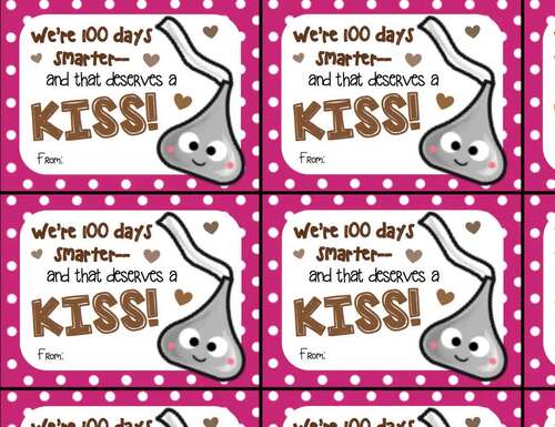 Cute Hershey Kisses Chocolate 100th Day of School Gift Tag- We're 100 ...