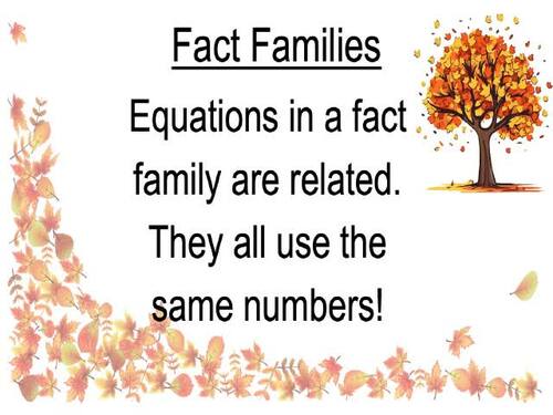 Fall themed addition and subtraction fact family digital lesson slides