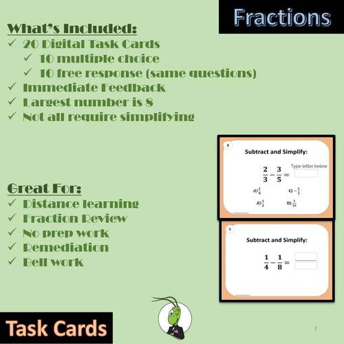 Subtracting Fractions Set 1 Boom Digital Task Cards by Grasshopper ...