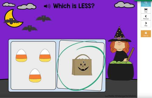 Halloween Comparing Numbers to 10 with Objects (LESS) BOOM Cards