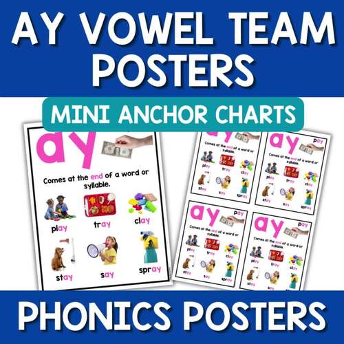 "ay" (Long A) Vowel Team Mini Anchor Chart Posters Vowel Team Phonics