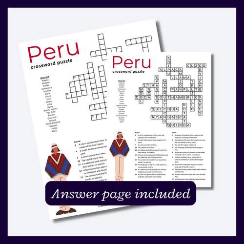 Learning about Peru crossword puzzle— great research activity! | TPT